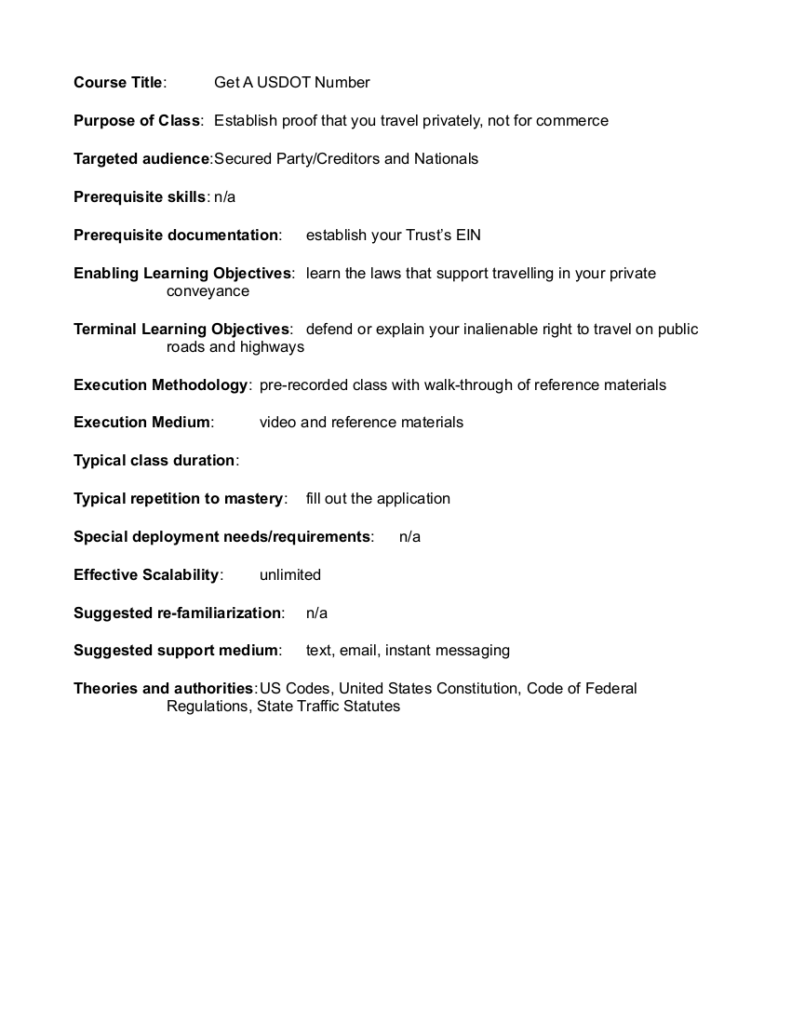 USDOT Application Class Sovereign Filing Solutions USDOT Application Class Sovereign Filing Solutions